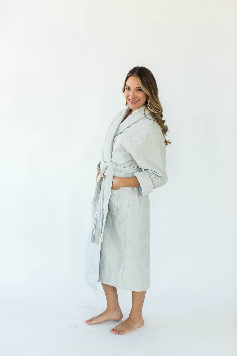 Aegean Apparel Terry Loop Bathrobe in Glacier Gray