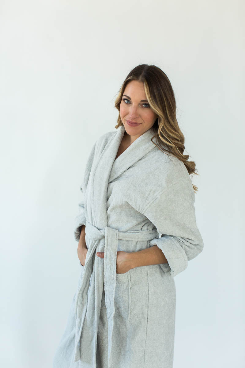 Aegean Apparel Terry Loop Bathrobe in Glacier Gray