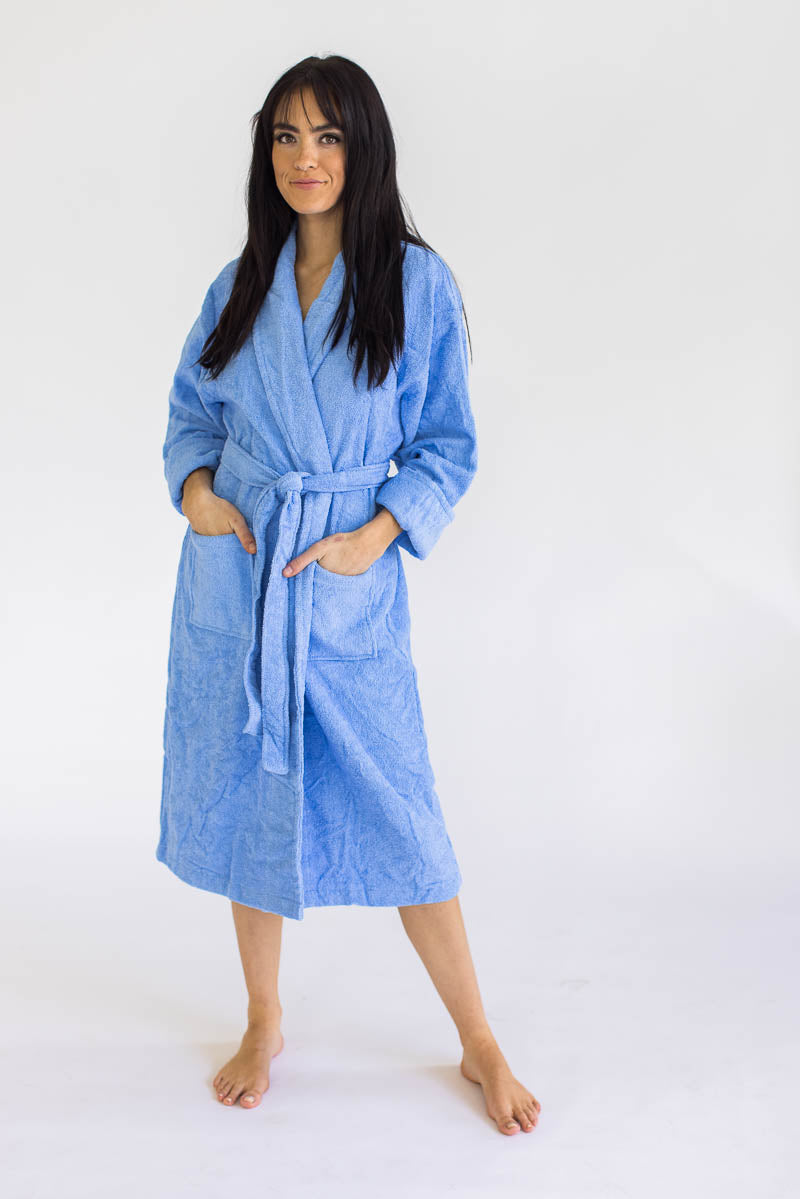 Aegean Apparel Terry Loop Bathrobe in Cornflower Blue